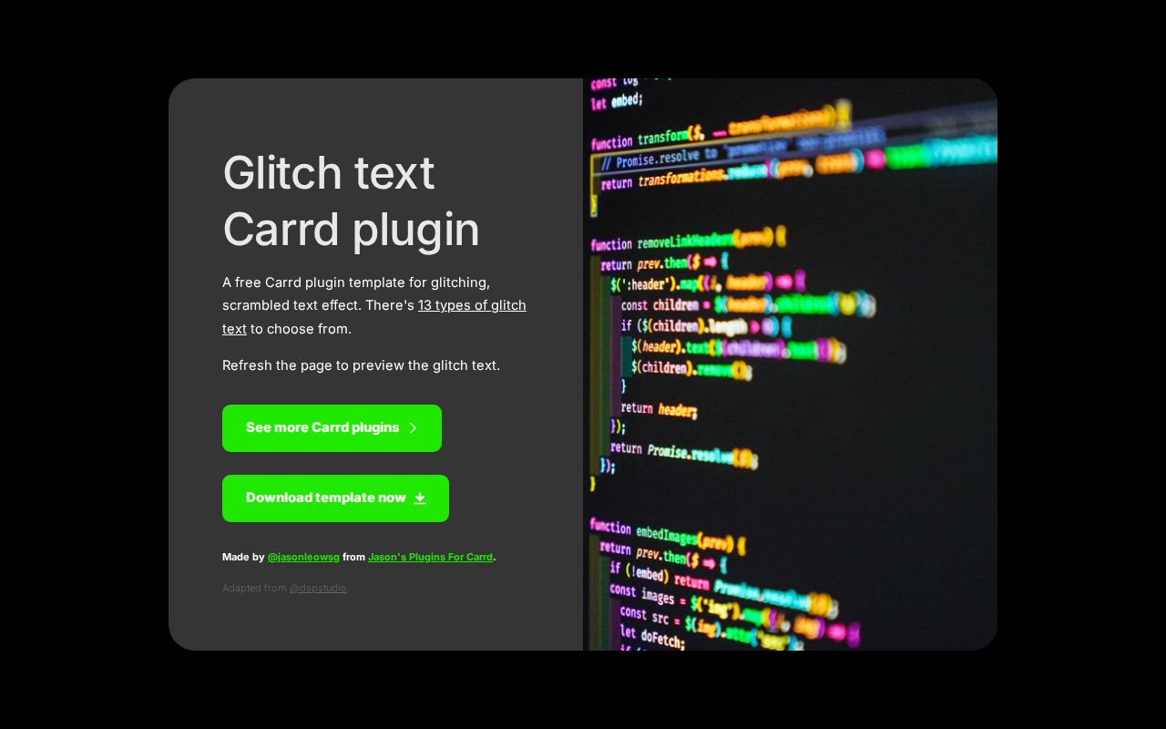 Glitch text Carrd plugin template